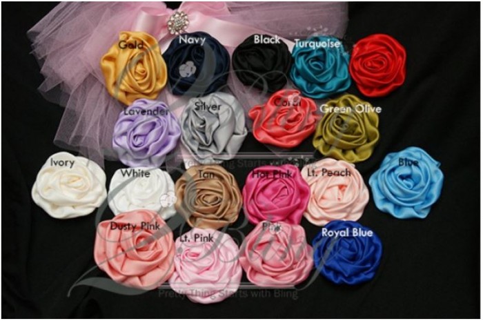 Satin Puff Rosette Flower, Pack of 2